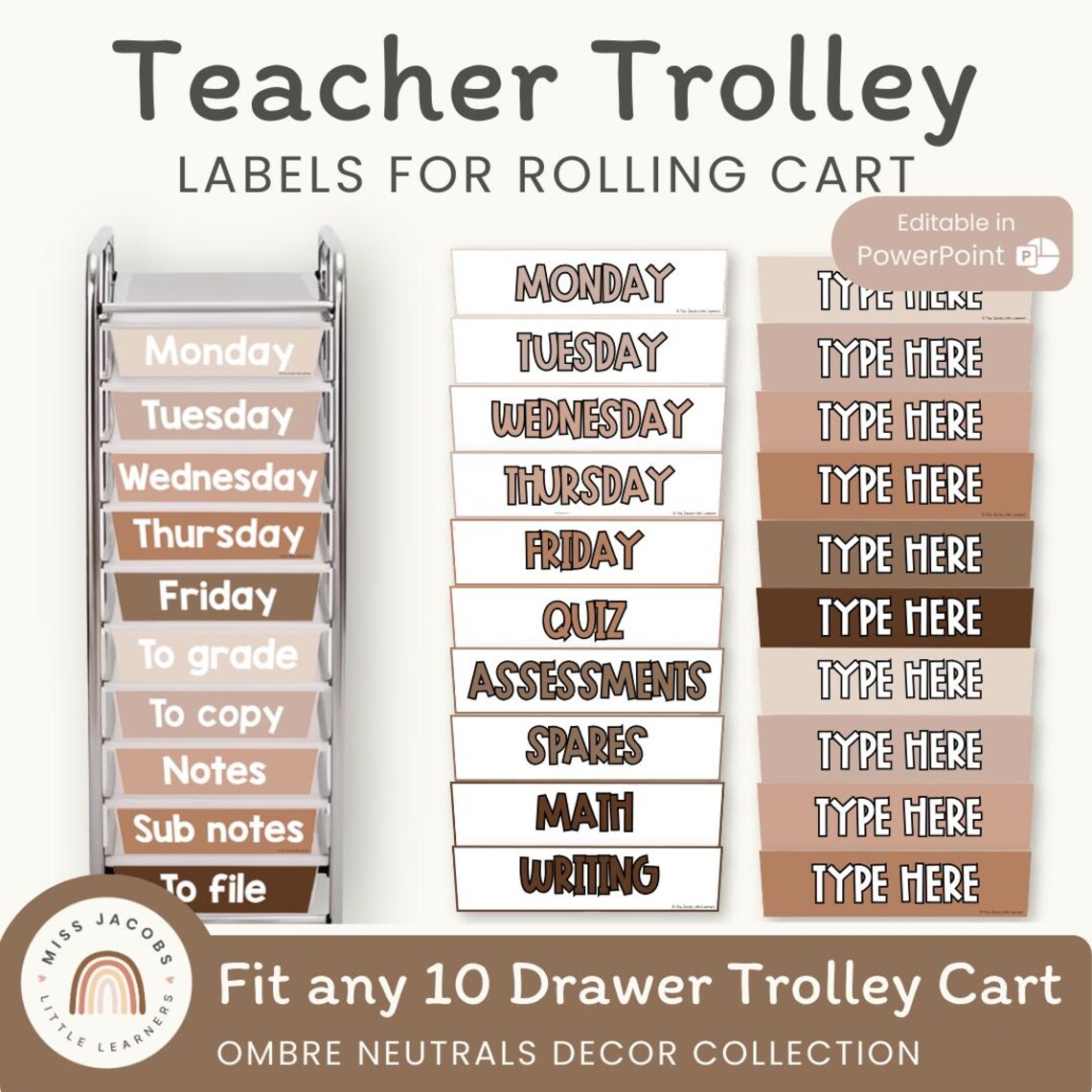 Teacher Trolley Labels | 10 Drawer Cart Labels | OMBRE NEUTRALS ...