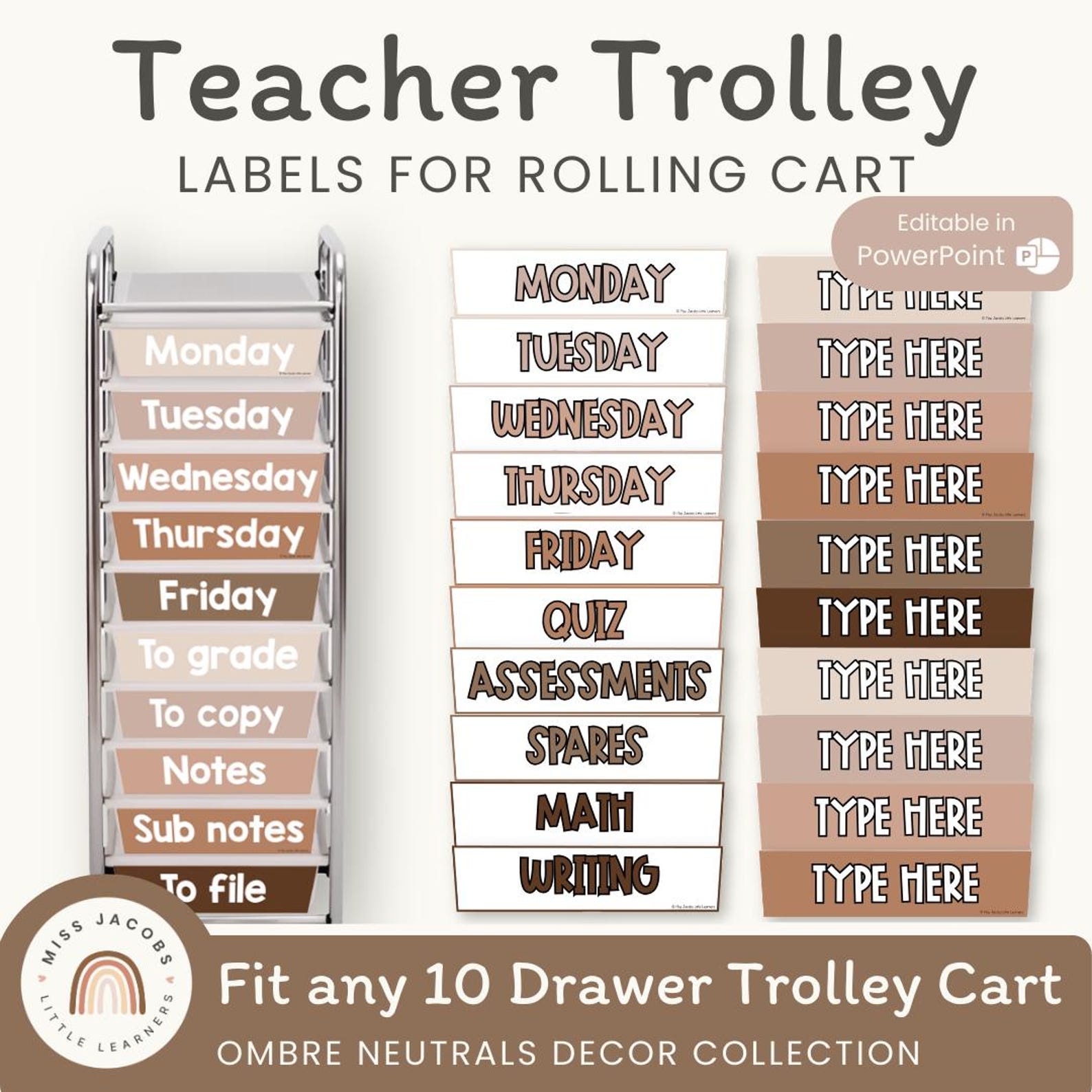 Teacher Trolley Labels | 10 Drawer Cart Labels | OMBRE NEUTRALS ...