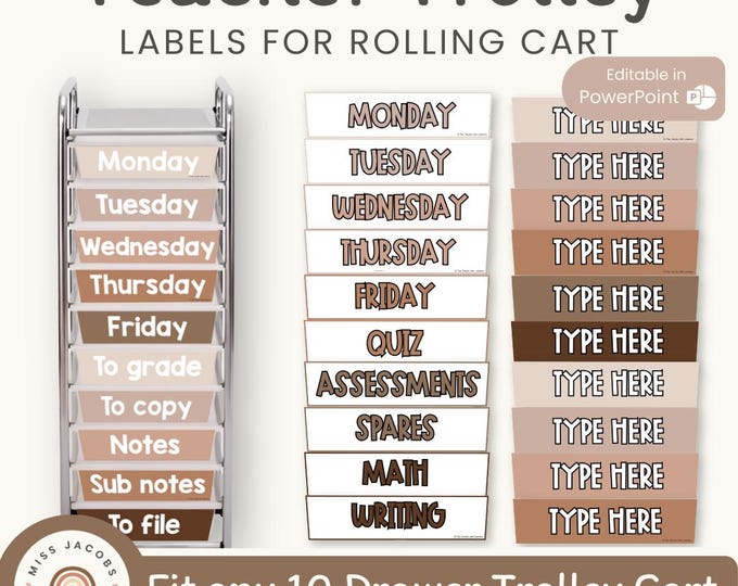 Teacher Trolley Labels | 10 Drawer Cart Labels | OMBRE NEUTRALS ...