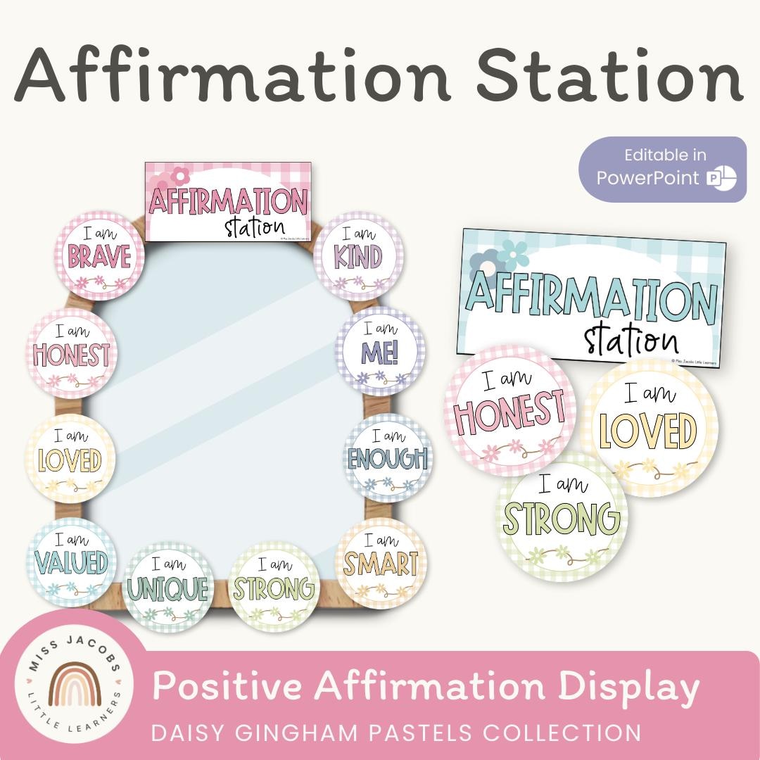 Affirmation Station, Daisy Gingham Pastel Positive Student Affirmation ...