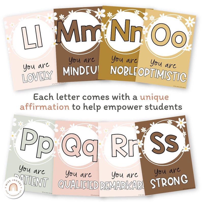 Affirmation Alphabet Posters, Daisy Gingham Prints Classroom Wall Decor ...