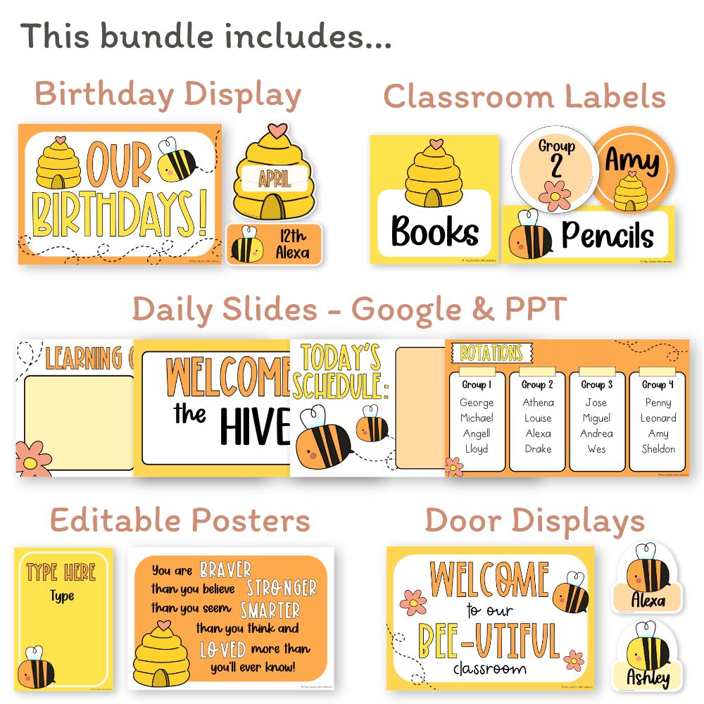 Bee Hive Classroom Decor Bundle, Bright Printable & Editable Elementary ...