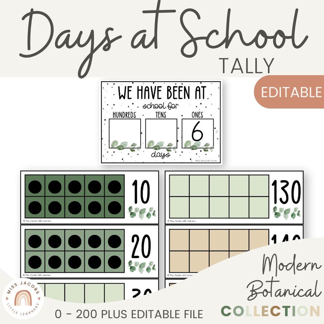 Days in School Display, 100 Days Tally Chart for Classroom, Editable ...