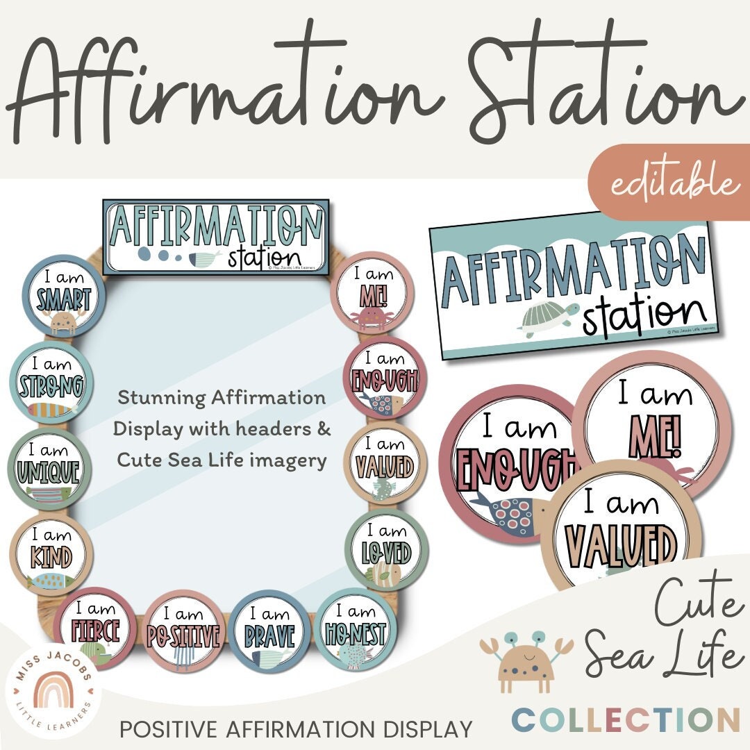 Affirmation Station, Cute Sea Life Theme, Positive Affirmation Cards ...