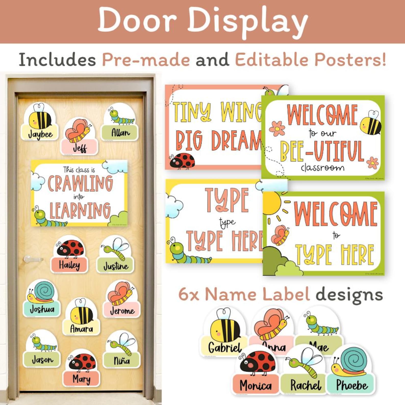 Insects Theme Classroom Decor Bundle, Editable Spring Bugs Set Teacher ...