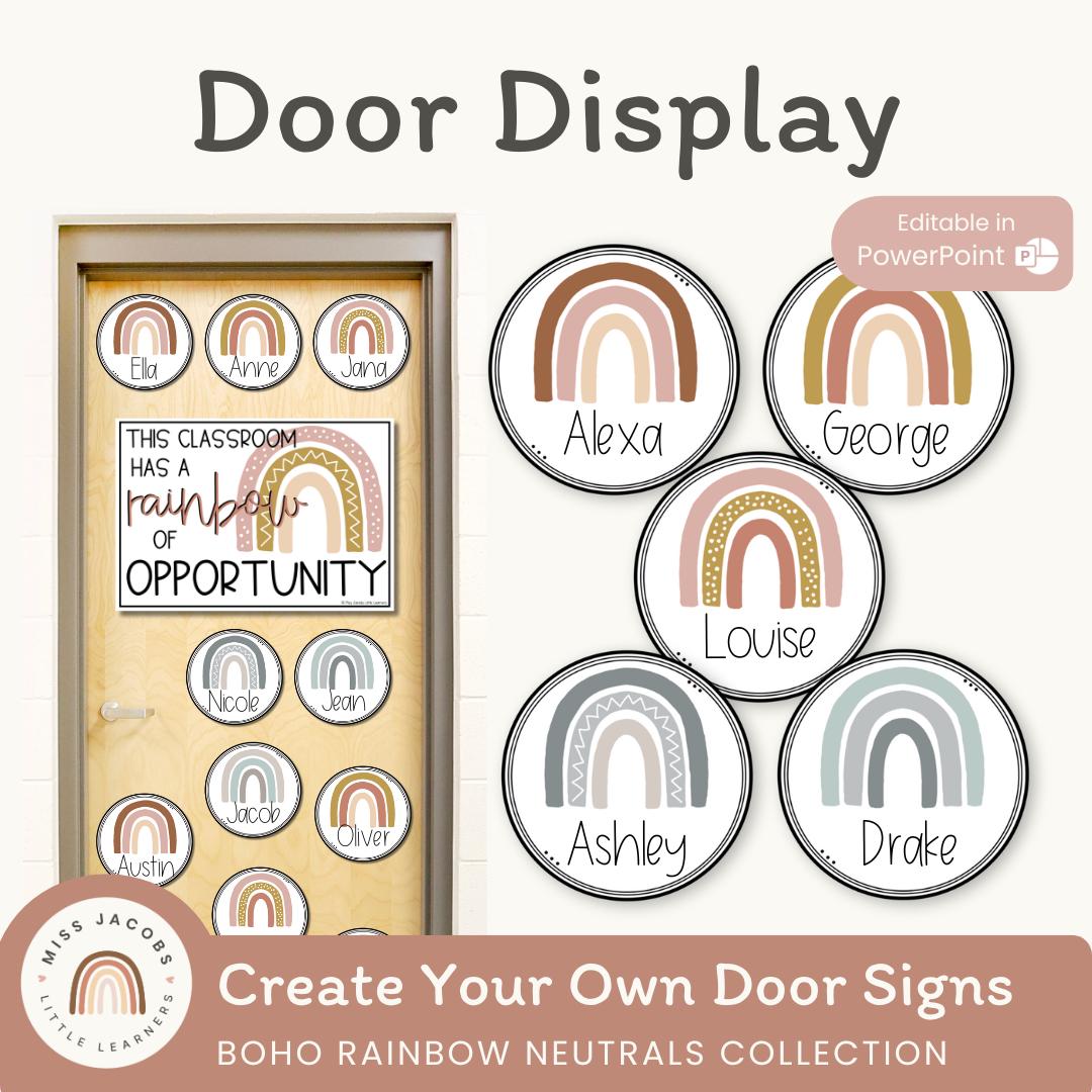 BOHO RAINBOW Classroom Door Display | Editable | Neutral Rainbow ...