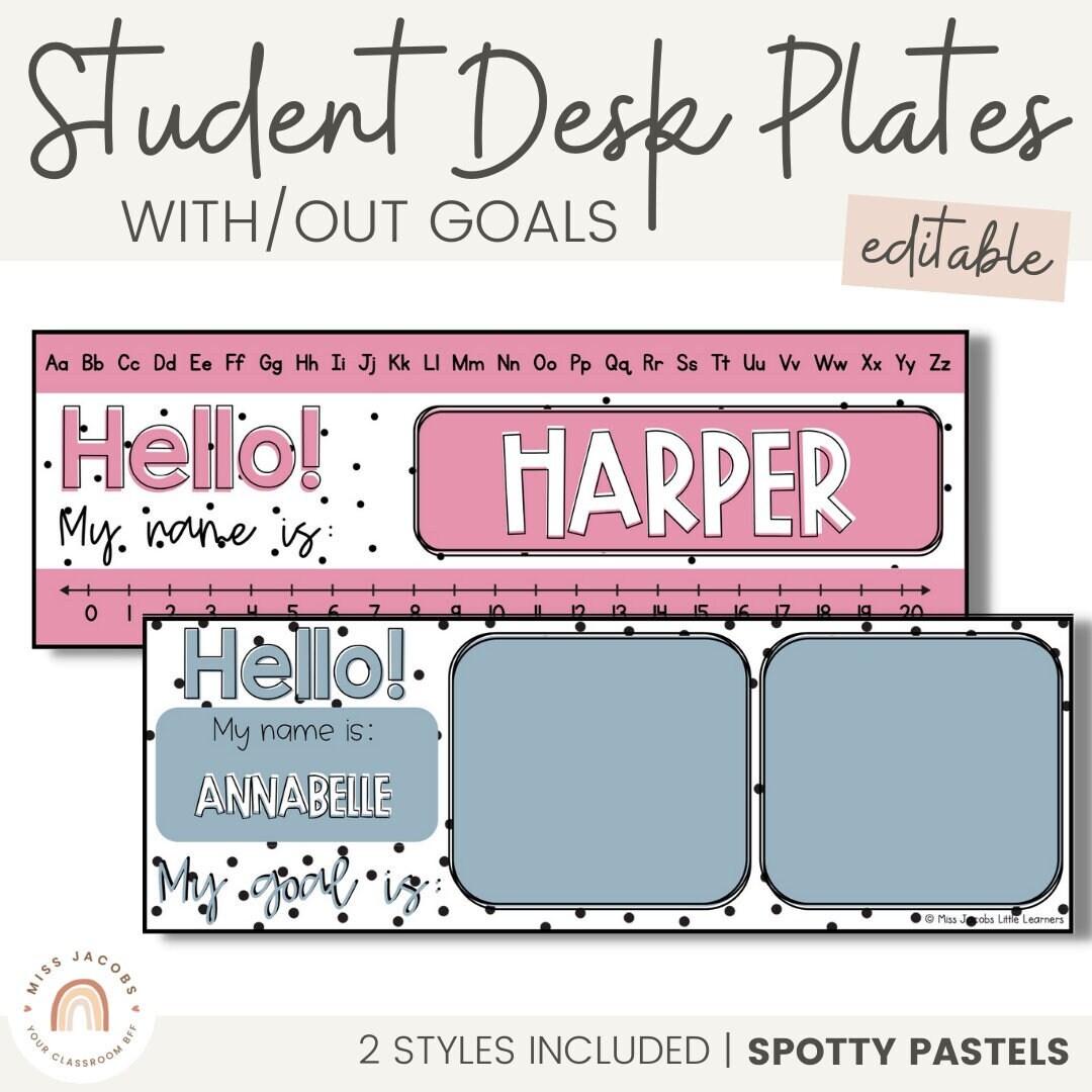 Student Name & Goals Plates | SPOTTY PASTELS | EDITABLE - Etsy