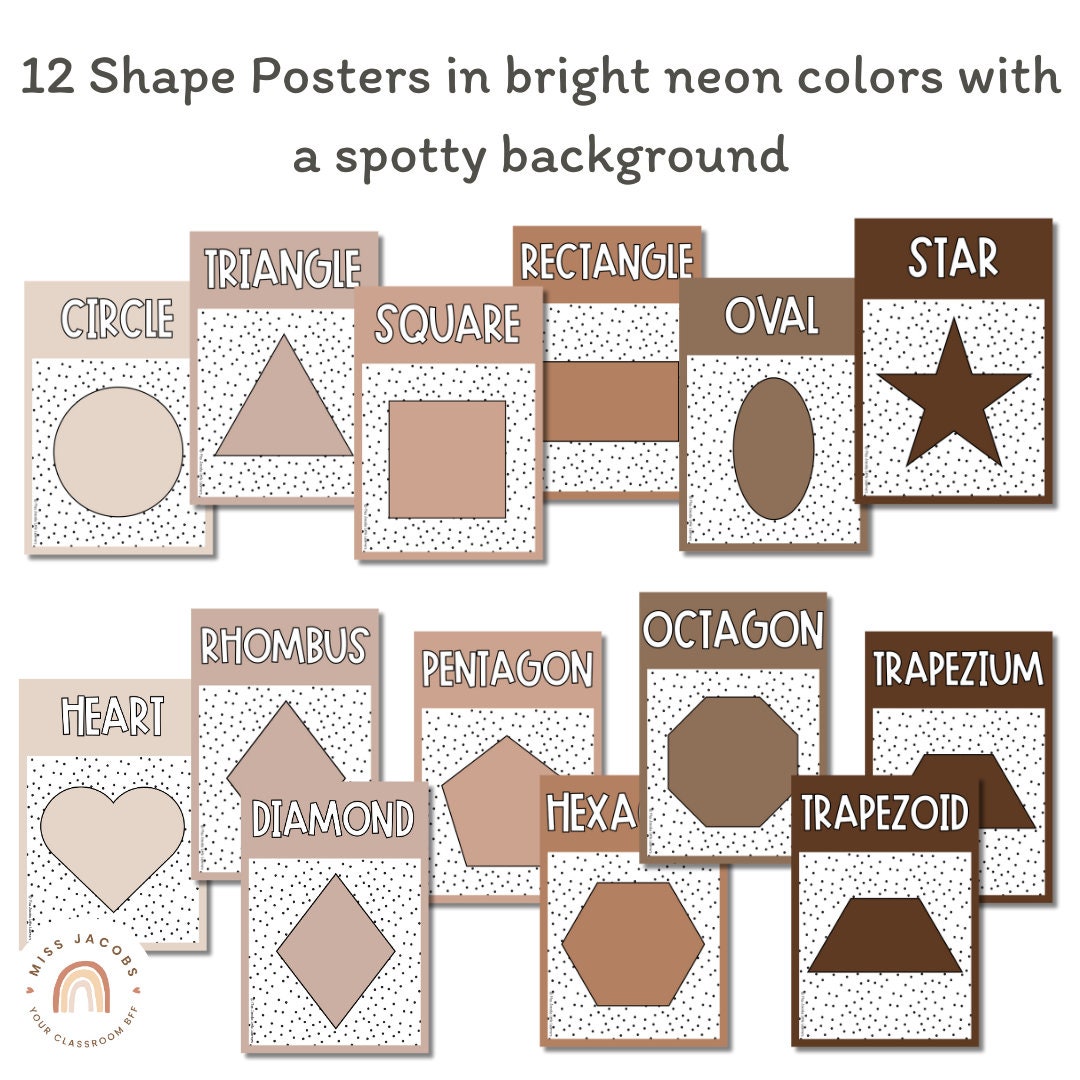 Shape Posters | Spotty Neutrals Calm Classroom Decor | Editable - Etsy