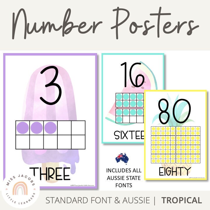 TROPICAL Number Posters Ten Frames Tropical Classroom - Etsy