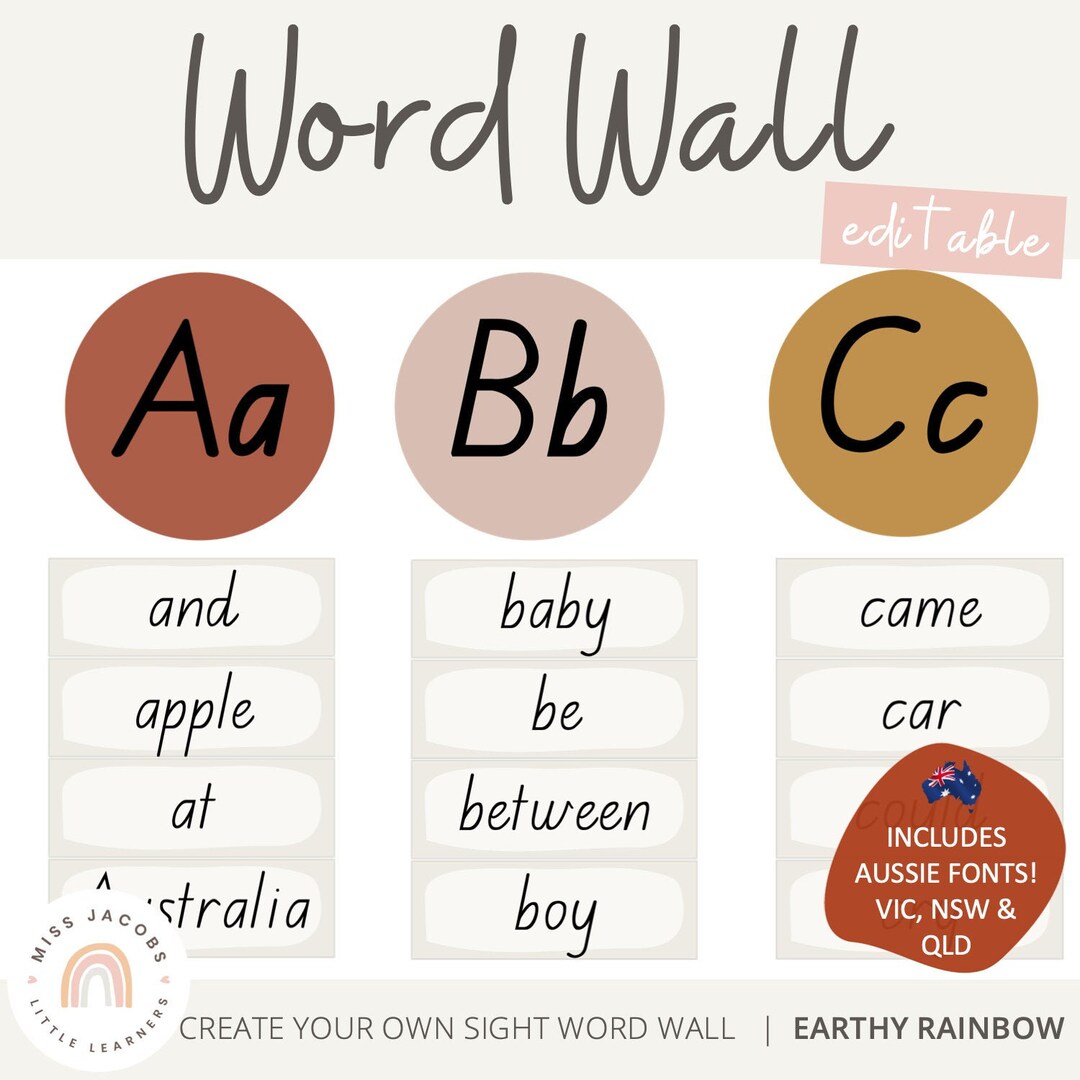 EARTHY RAINBOW Alphabet Word Wall | Editable | Desert Neutral Classroom ...