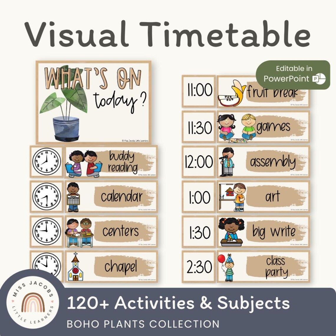 Modern Boho Plants Visual Timetable | Rustic Neutral Classroom Decor ...