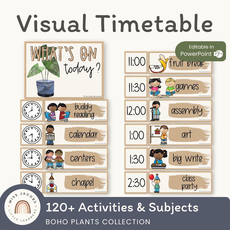 Modern Boho Plants Visual Timetable | Rustic Neutral Classroom Decor ...