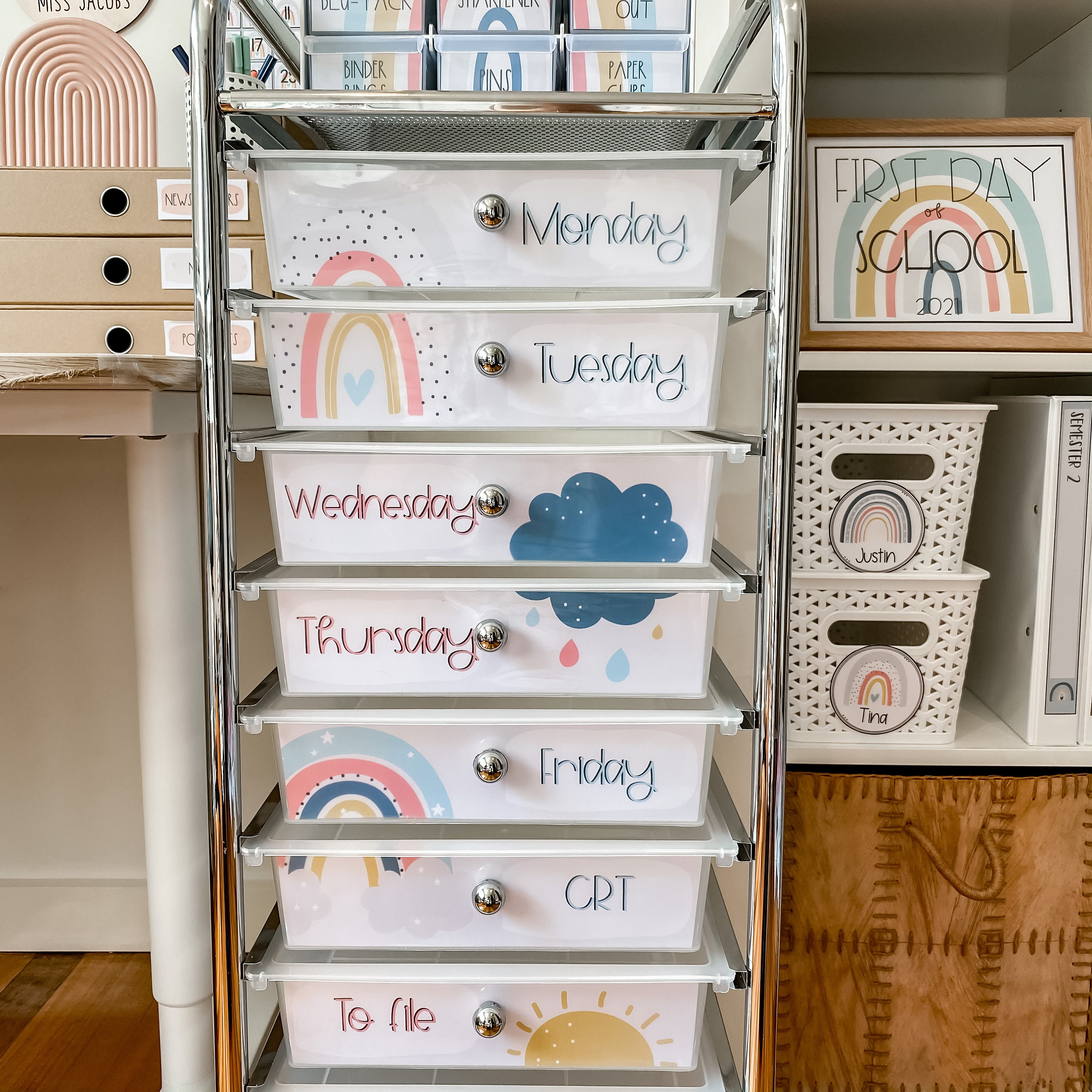MODERN RAINBOW Teacher Trolley Labels Editable Calm Colors - Etsy