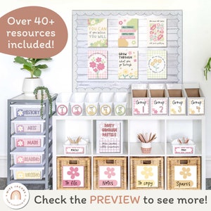 Daisy Gingham Pastels Classroom Decor Bundle Muted Rainbow Theme ...