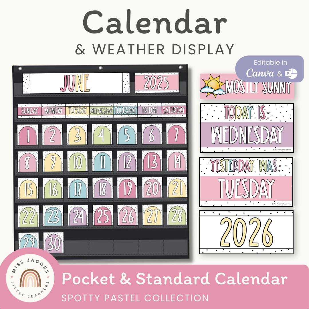 Classroom Calendar and Weather Display | SPOTTY PASTELS - Etsy