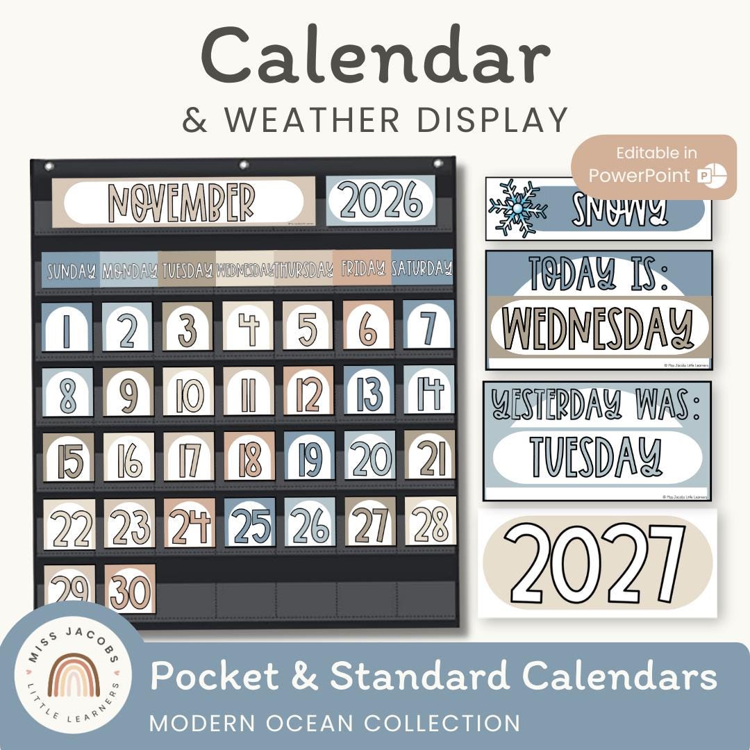 Classroom Calendar & Weather Pocket Chart Display | Modern Ocean ...