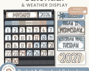 Classroom Calendar & Weather Pocket Chart Display | Modern Ocean ...