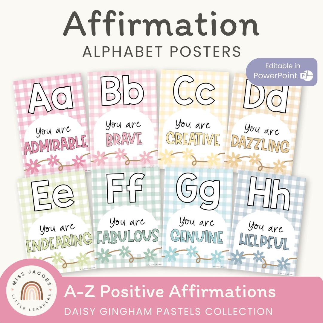 Daisy Gingham Affirmation Alphabet Posters, Pastel Classroom ABC ...