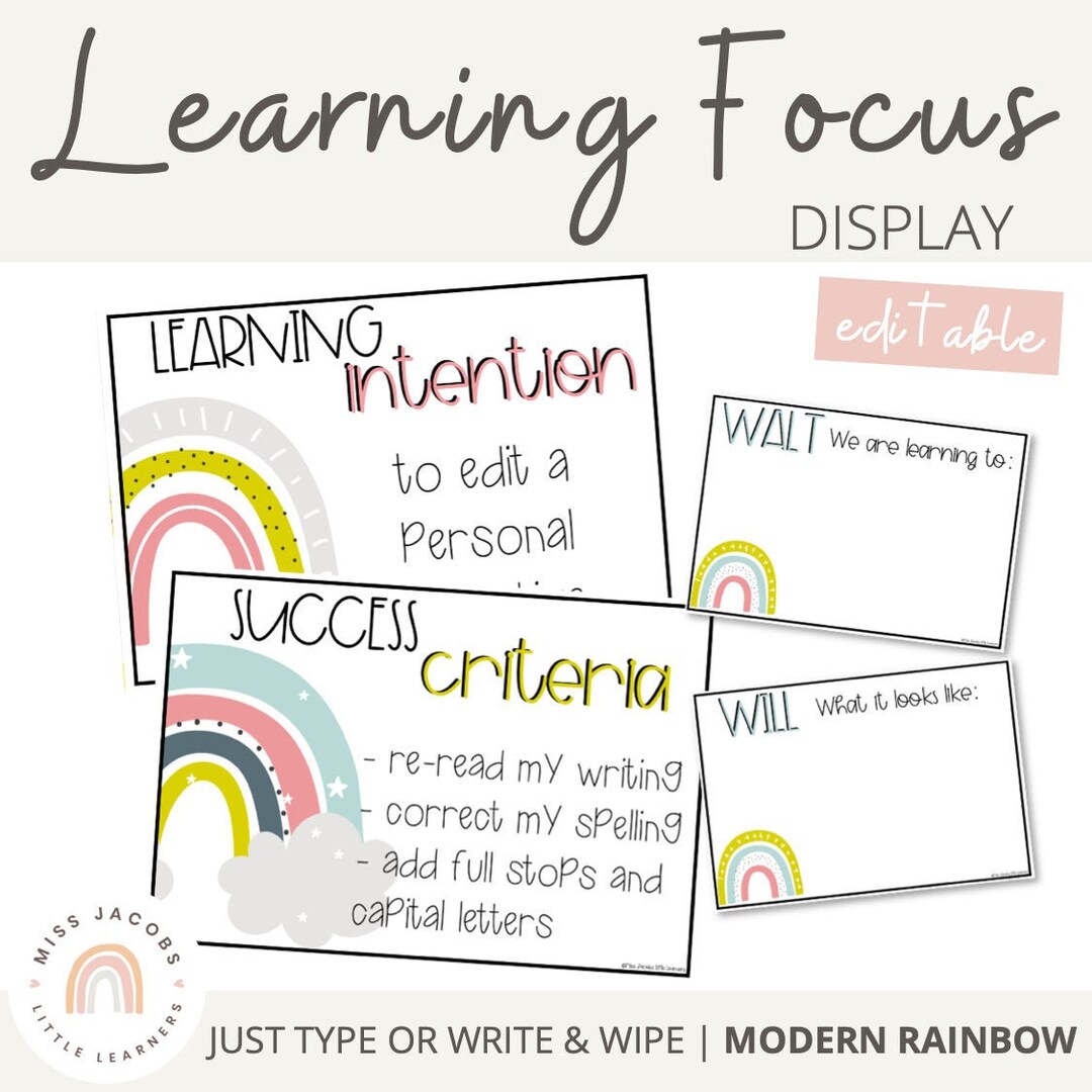 MODERN RAINBOW Learning Intention Posters | Editable | Calm Colors ...