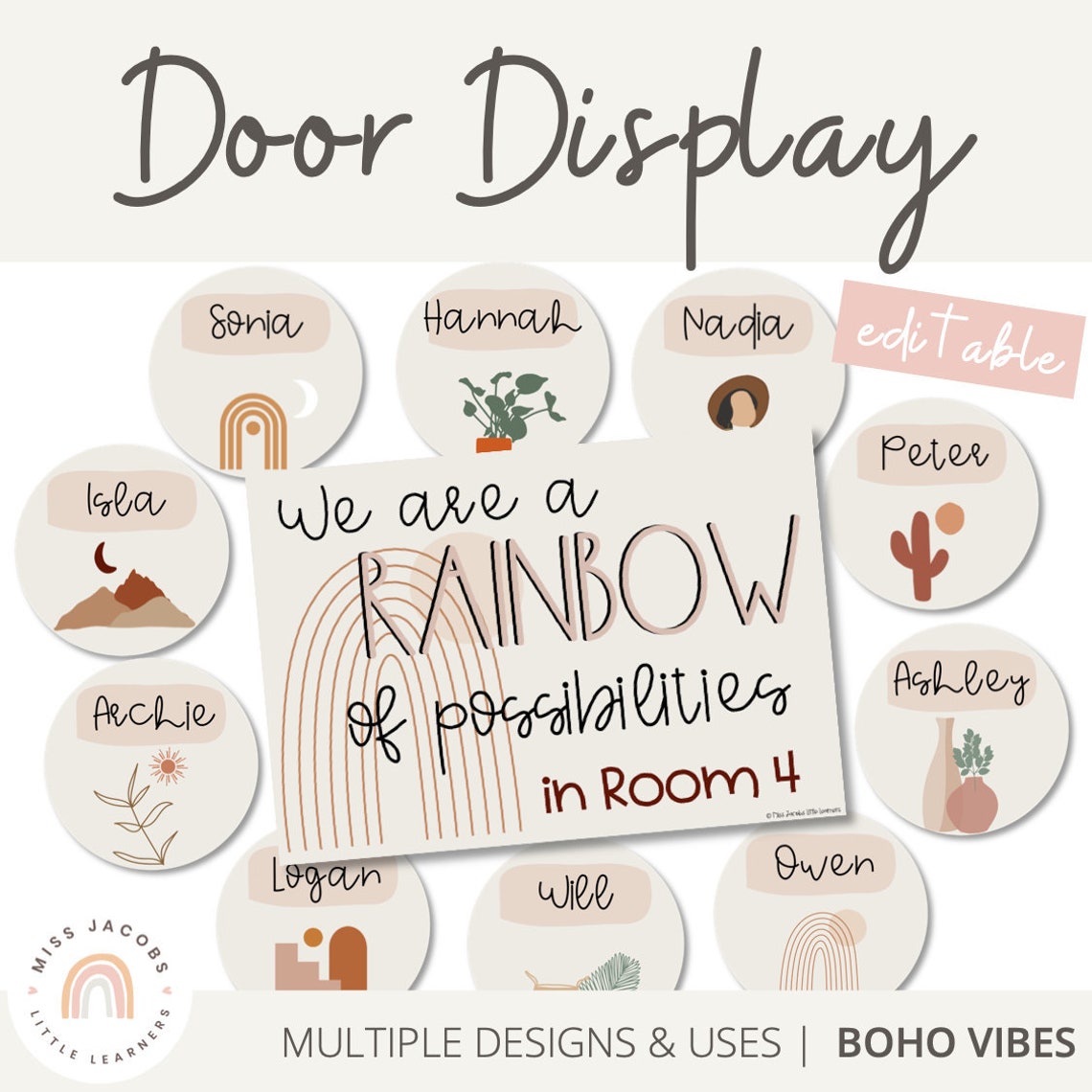 BOHO VIBES Door Display Affirmation Station Editable | Etsy