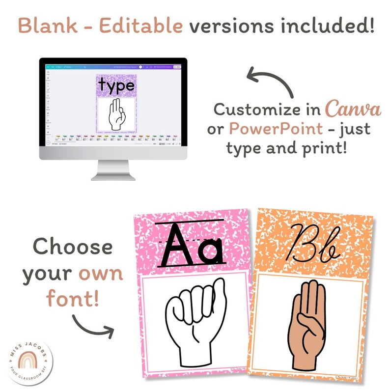 Cutesy ASL Alphabet Posters, Printable American Sign Language Classroom ...