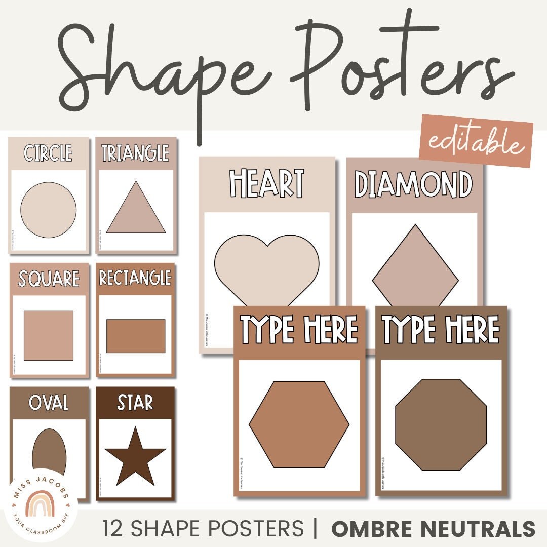 Shape Posters | Ombre Neutrals Calm Classroom Decor | Editable - Etsy