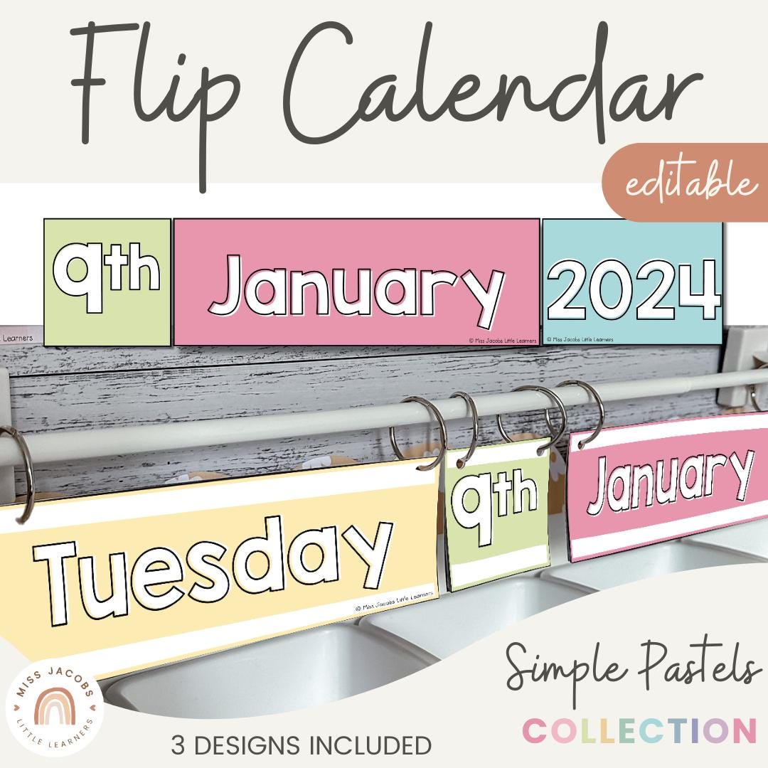 Pastel Flip Calendar, Editable Classroom Perpetual Calendar, Printable ...