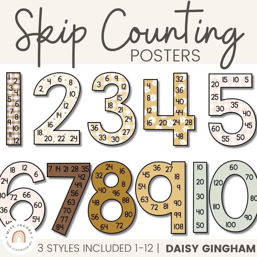 Skip Counting Posters Daisy Gingham Neutrals Math Classroom - Etsy