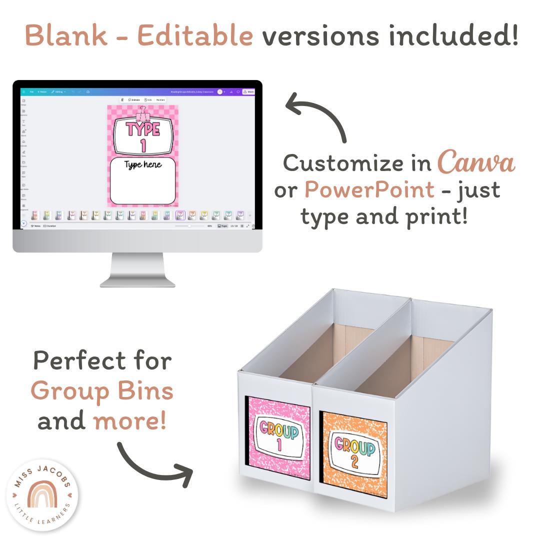 Cutesy Reading Groups Organizers & Labels, Editable Book Box Labels ...
