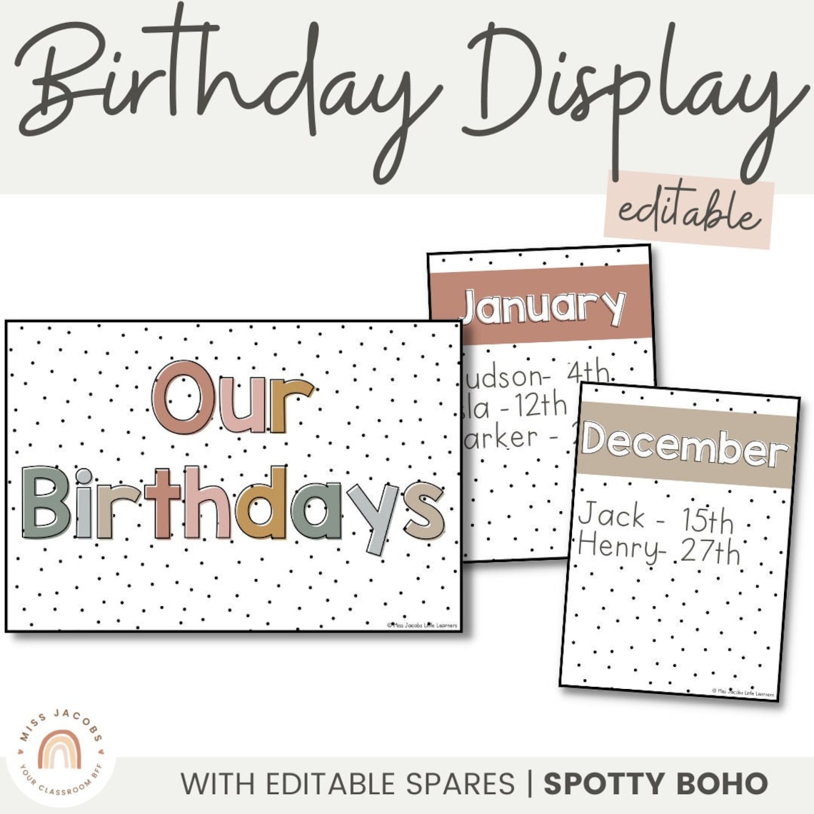 Birthday Display SPOTTY BOHO Classroom Decor Editable - Etsy