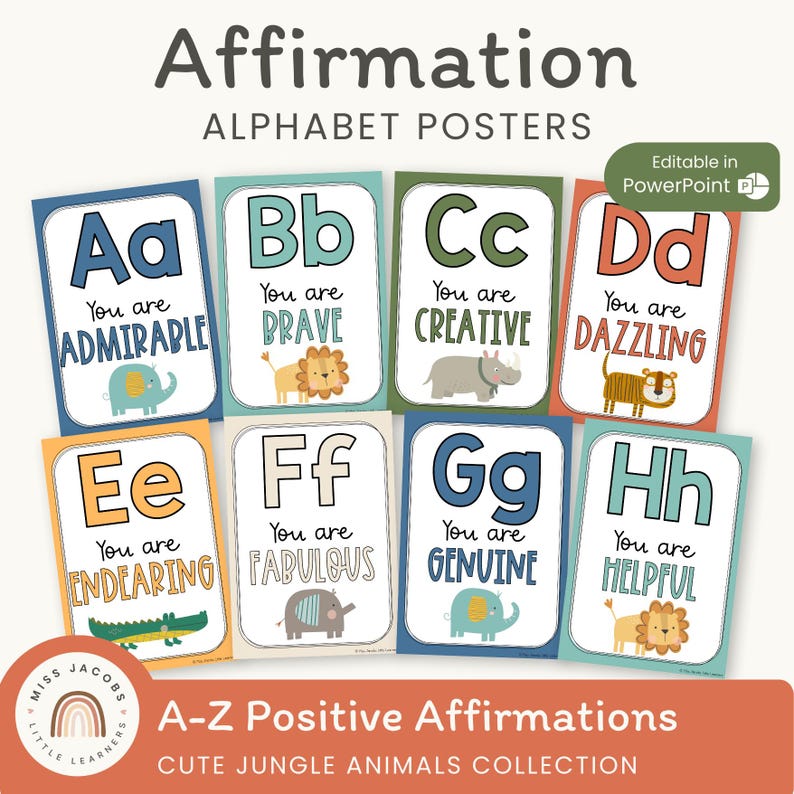 Affirmation Alphabet Posters, Cute Jungle Animals Kids Classroom ABC ...