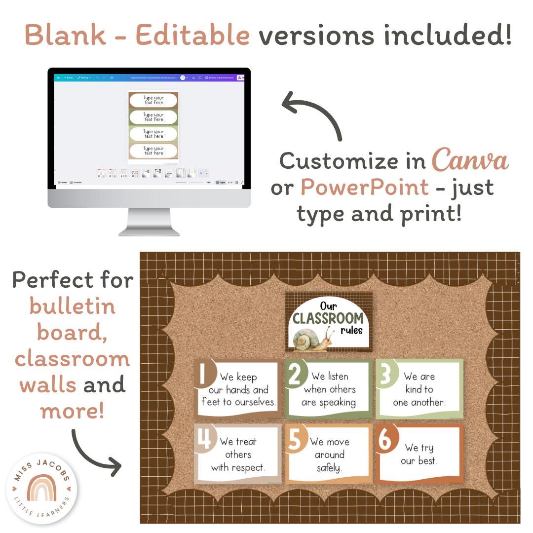 Woodland Classroom Rules Posters, Editable Student Expectations Signs ...