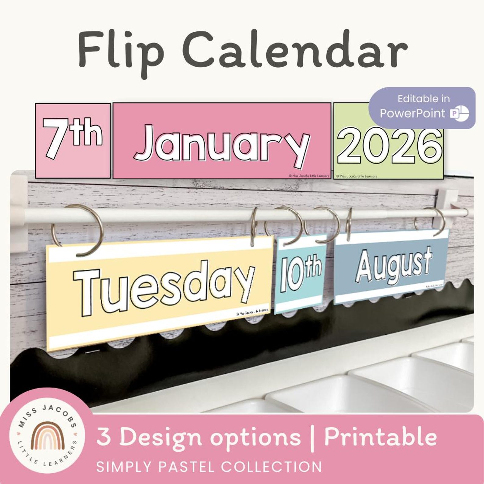 Pastel Flip Calendar, Editable Classroom Perpetual Calendar, Printable ...