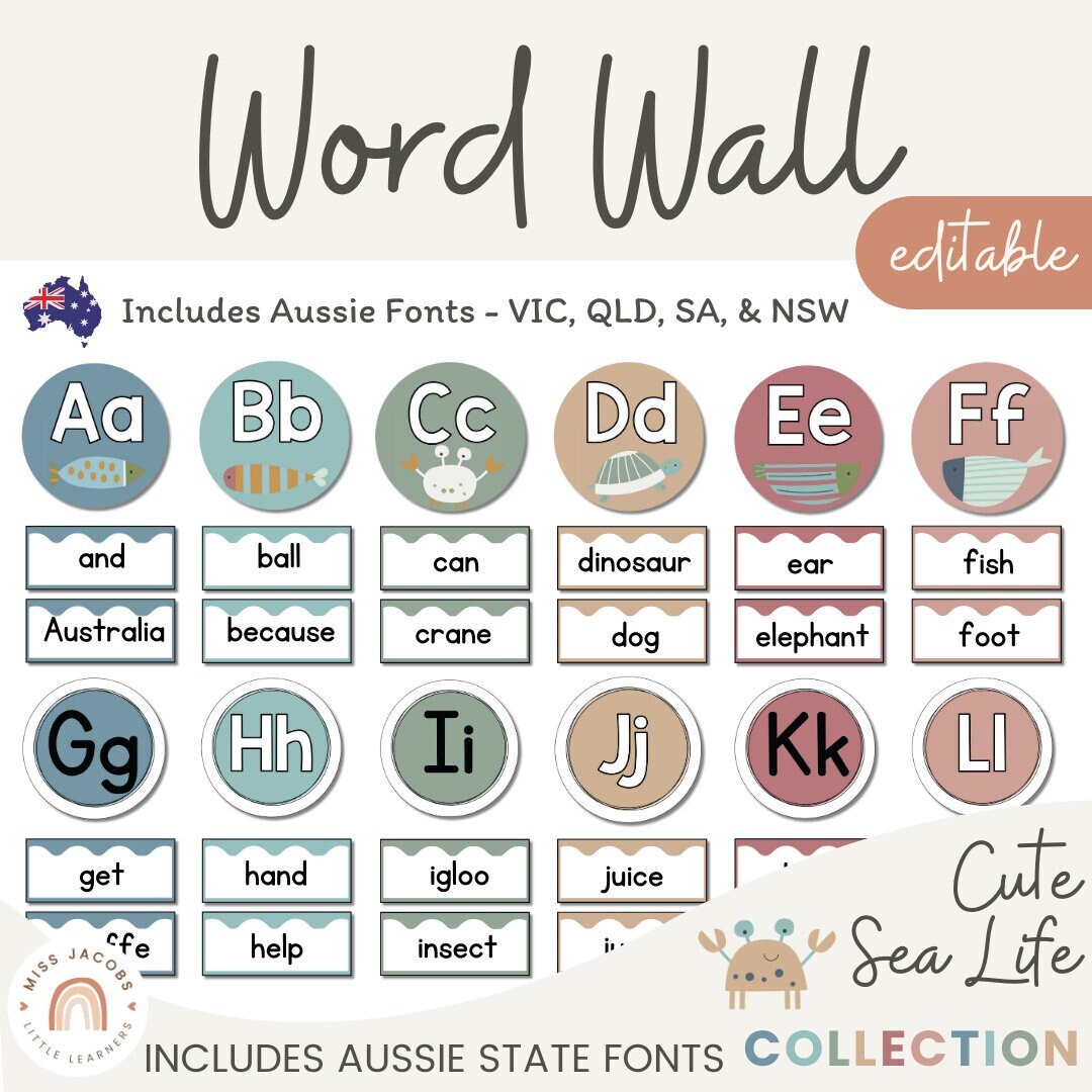 Cute Sea Word Wall Classroom Display, Sea Animals Printable Alphabet ...