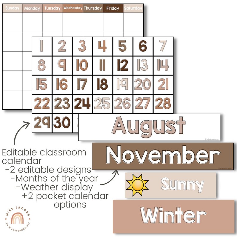 Classroom Calendar and Weather Display OMBRE NEUTRALS - Etsy