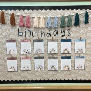 BOHO RAINBOW Birthday Chart | Editable | Neutral Rainbow Classroom ...