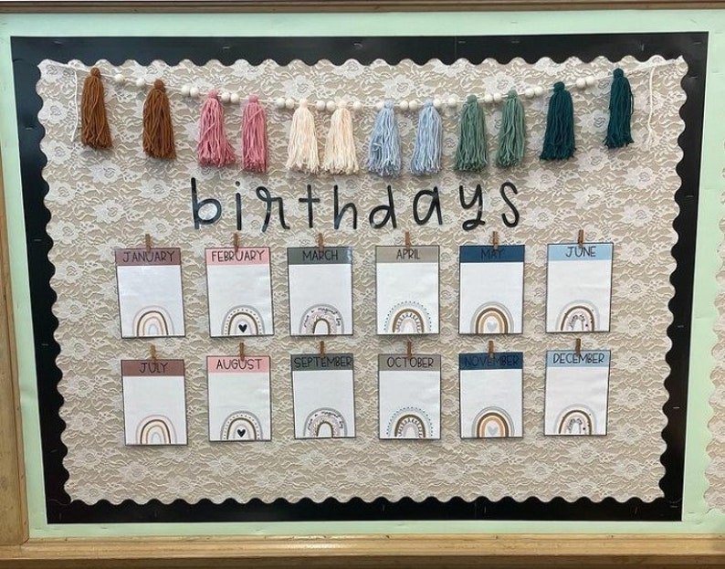 BOHO RAINBOW Birthday Chart Editable Neutral Rainbow - Etsy