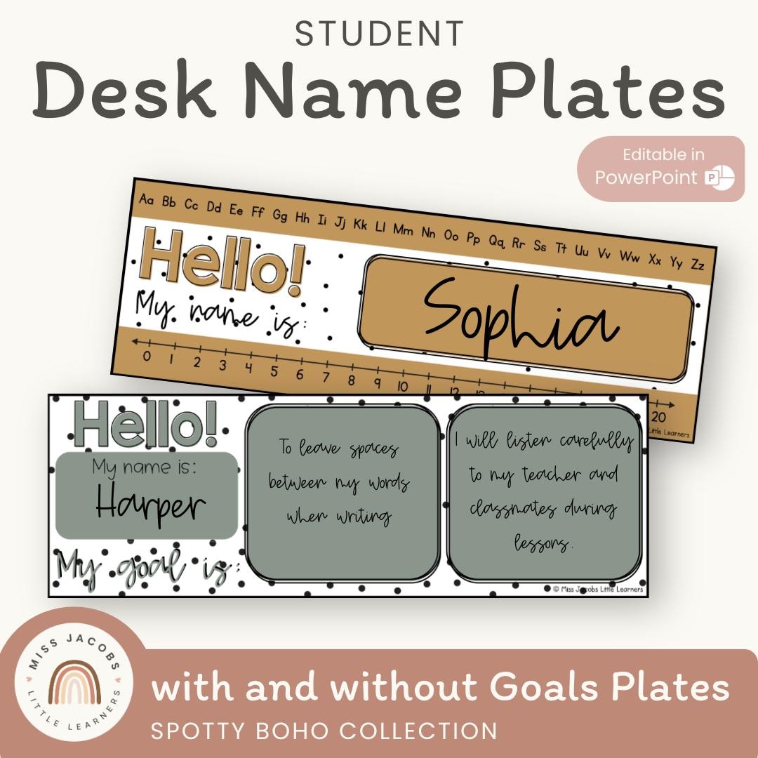 Student Name & Goals Plates | SPOTTY BOHO | EDITABLE - Etsy