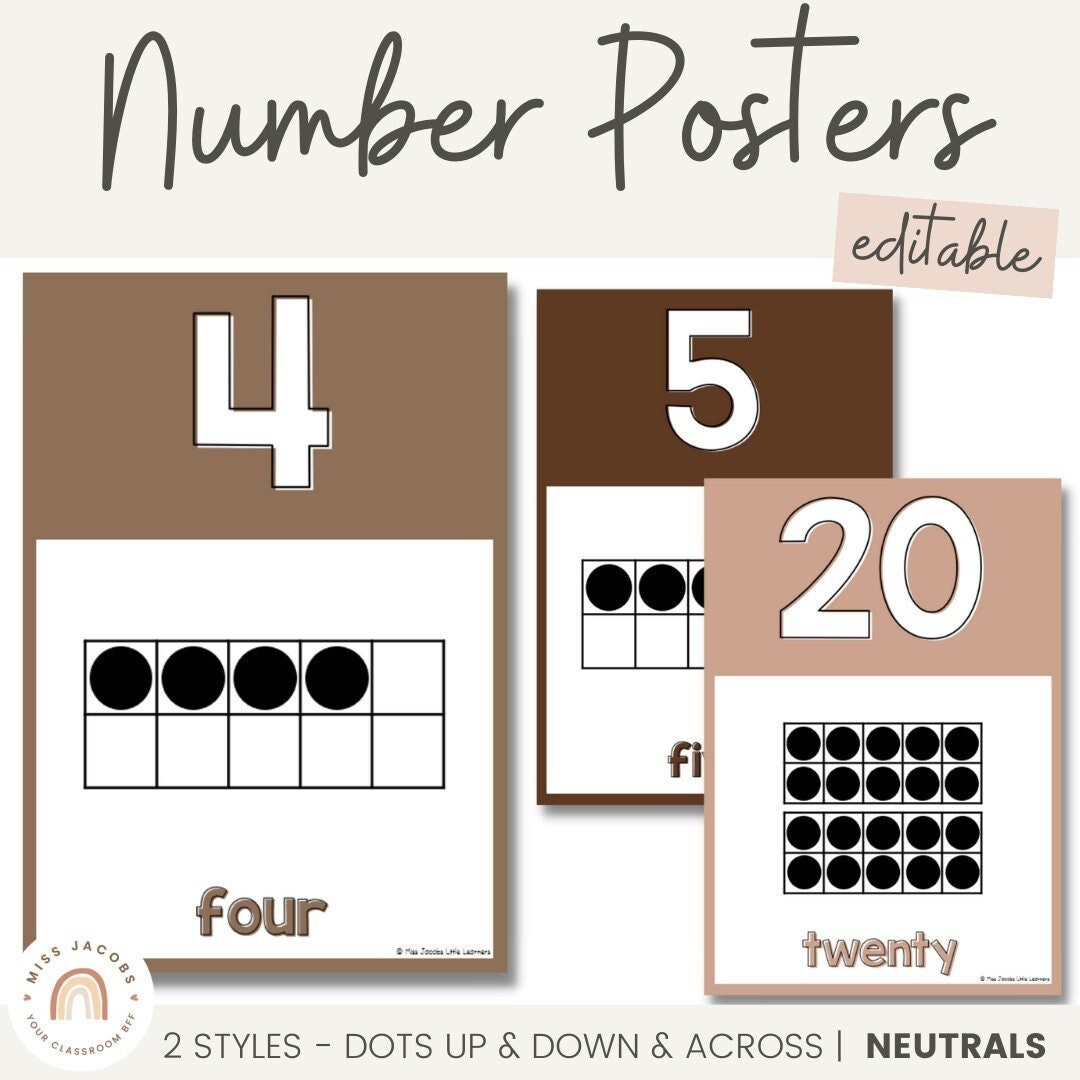 Number Posters | OMBRE NEUTRALS | Editable - Etsy
