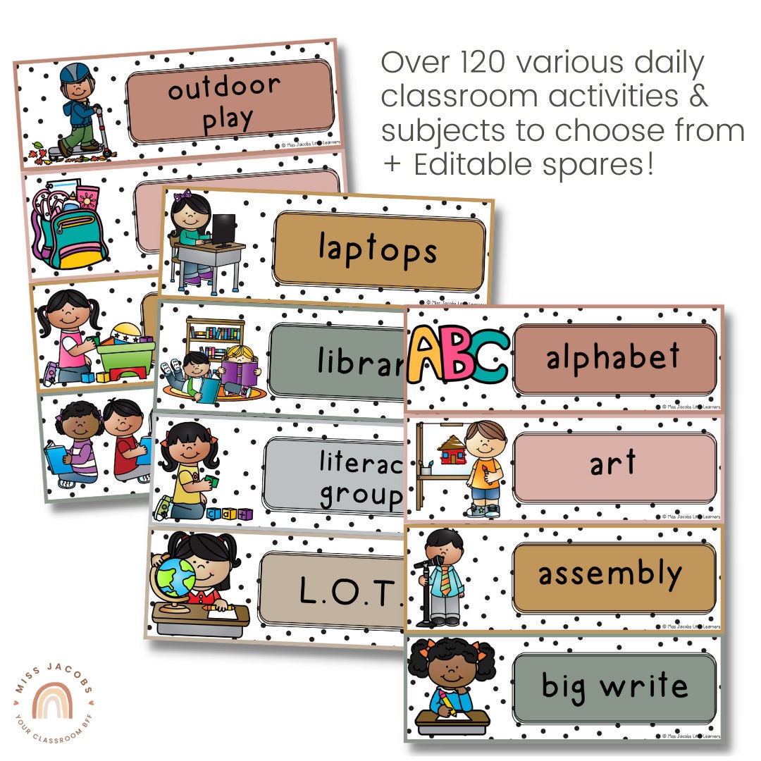 Visual Timetable and Daily Schedule | Spotty Boho Classroom Decor ...