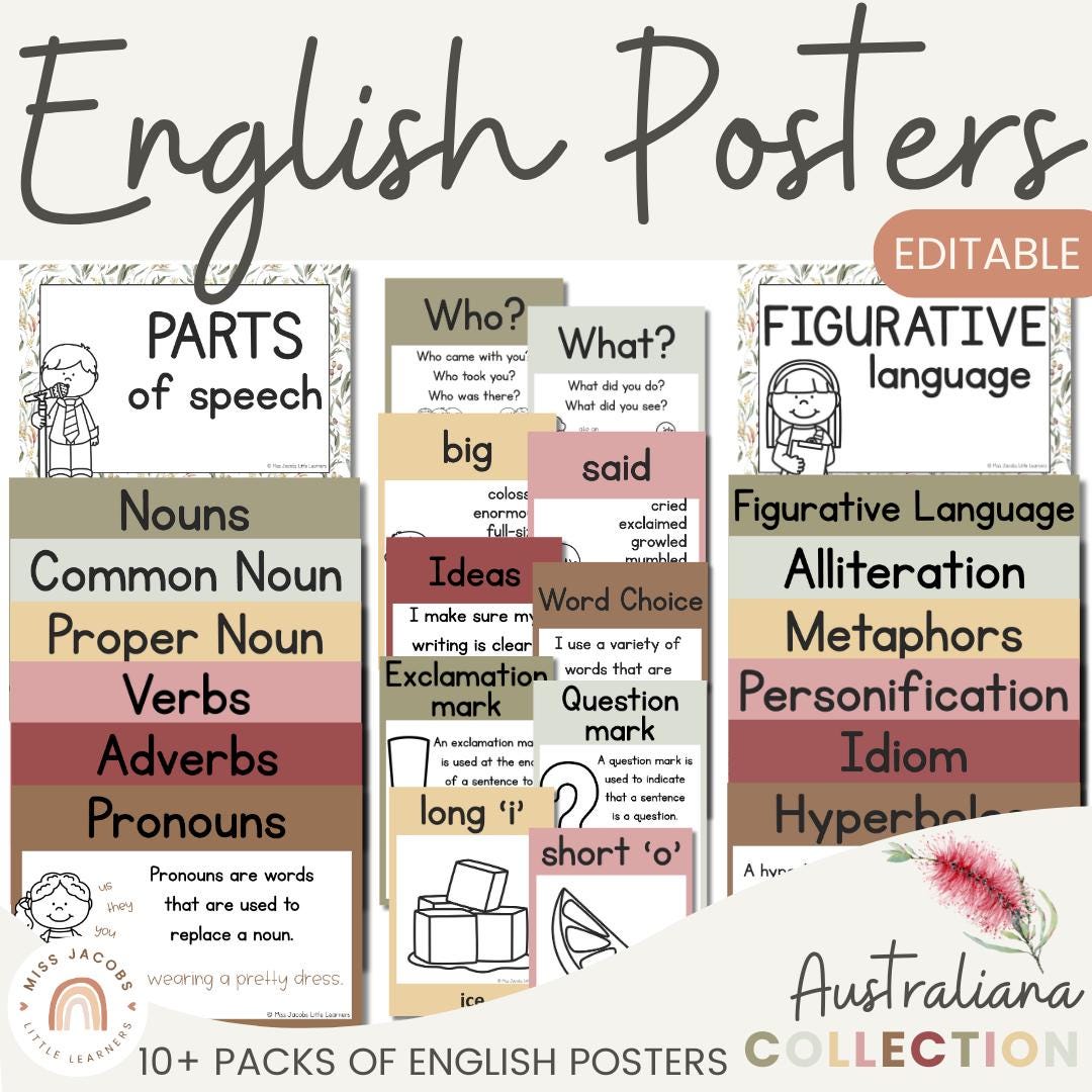 English Posters Bundle, Printable Reading & Writing Elementary to ...