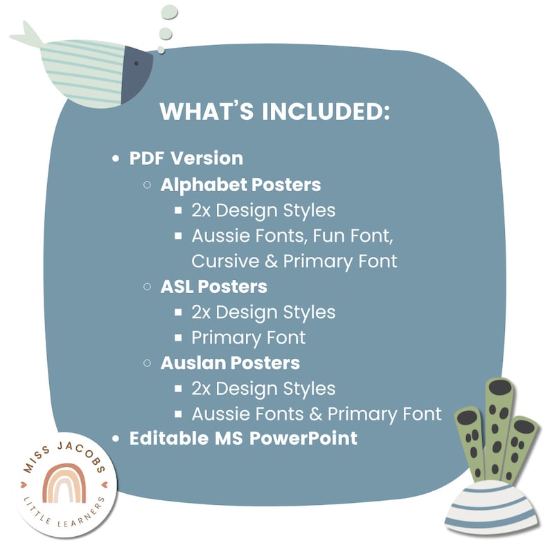 Alphabet Posters Bundle: Cute Sea Life English, Auslan, ASL Classroom ...