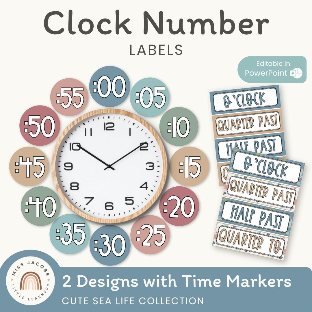 Clock Numbers | Cute Sea Life Classroom Decor | Editable - Etsy
