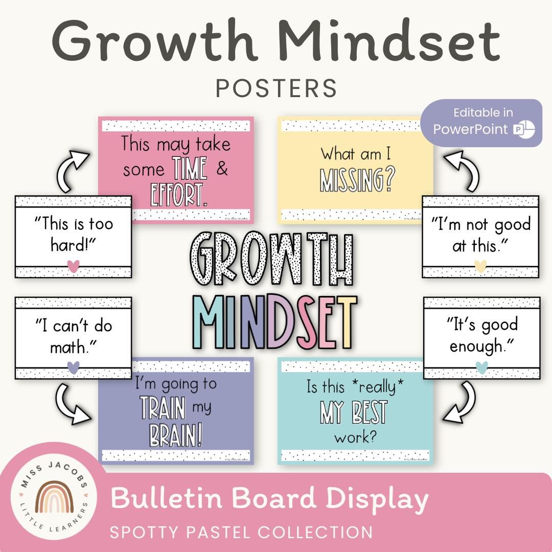 SPOTTY PASTELS Growth Mindset Posters | Muted Rainbow Classroom Decor ...