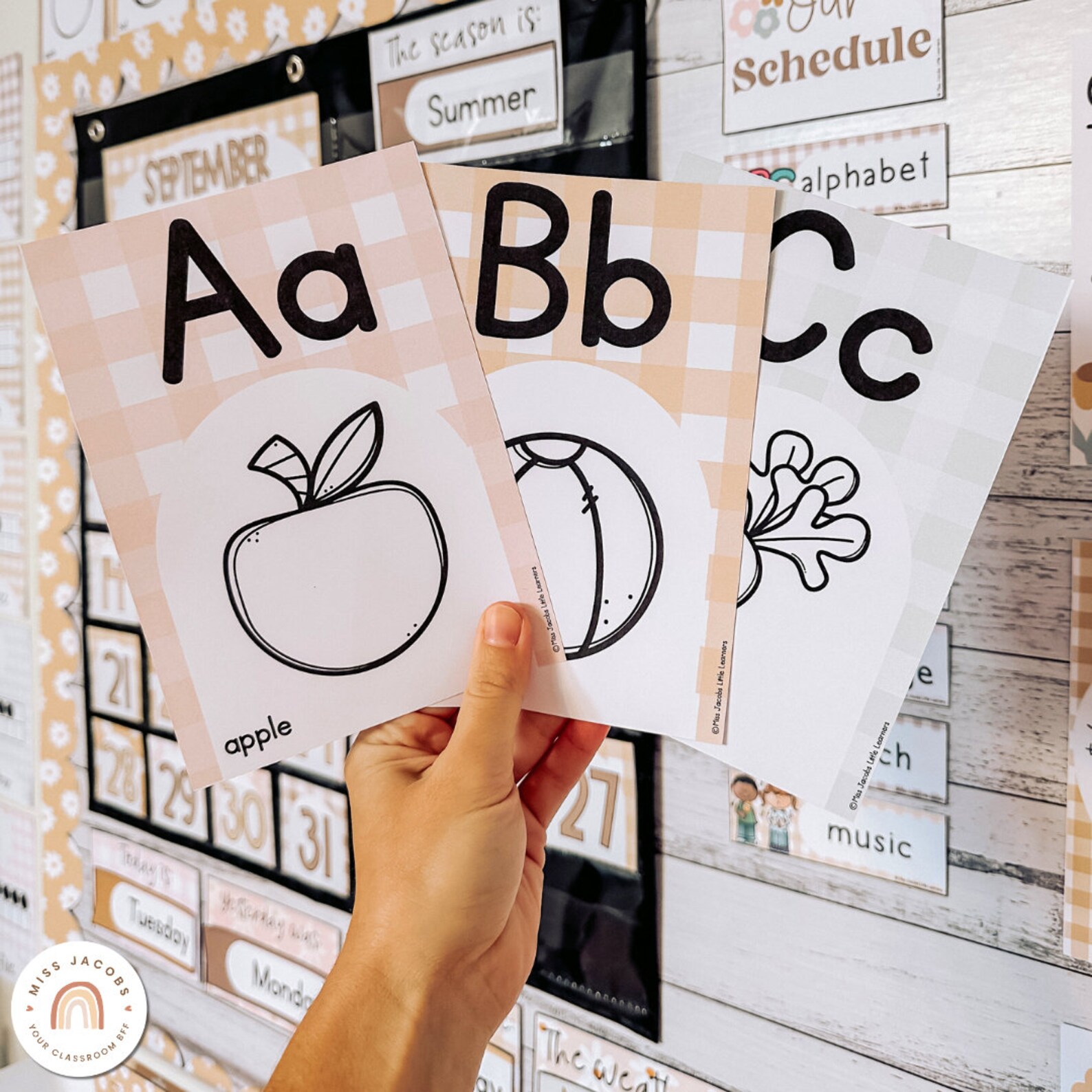 Alphabet Posters | Daisy Gingham Neutrals Classroom Decor | Editable - Etsy