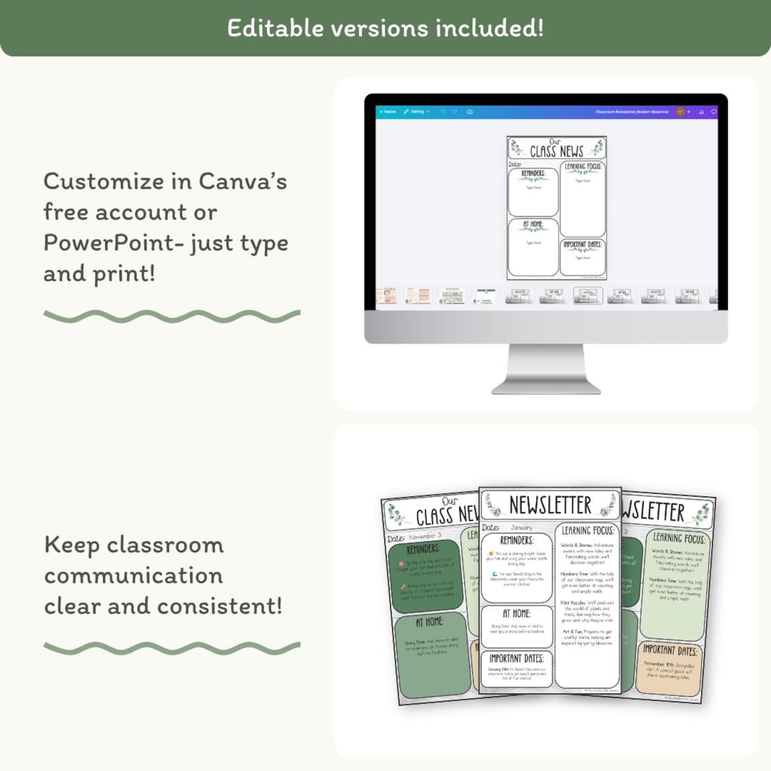 Newsletter Template for Teachers, Editable Weekly & Monthly Parent ...