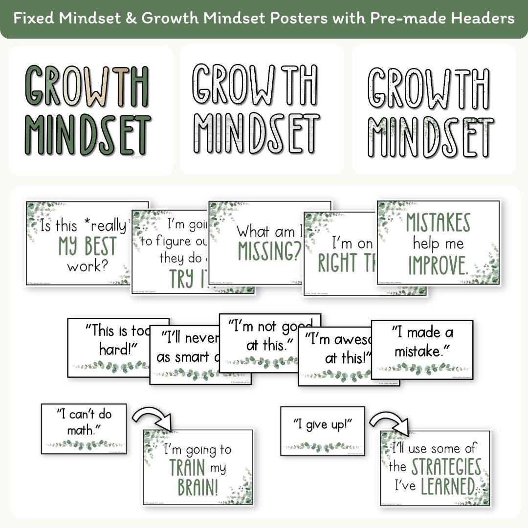 Growth Mindset Vs Fixed Mindset Posters, Printable SEL Bulletin Board ...