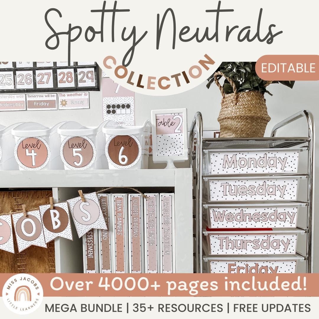 SPOTTY NEUTRALS Classroom Decor Bundle | B+W Neutrals | Ombré and ...