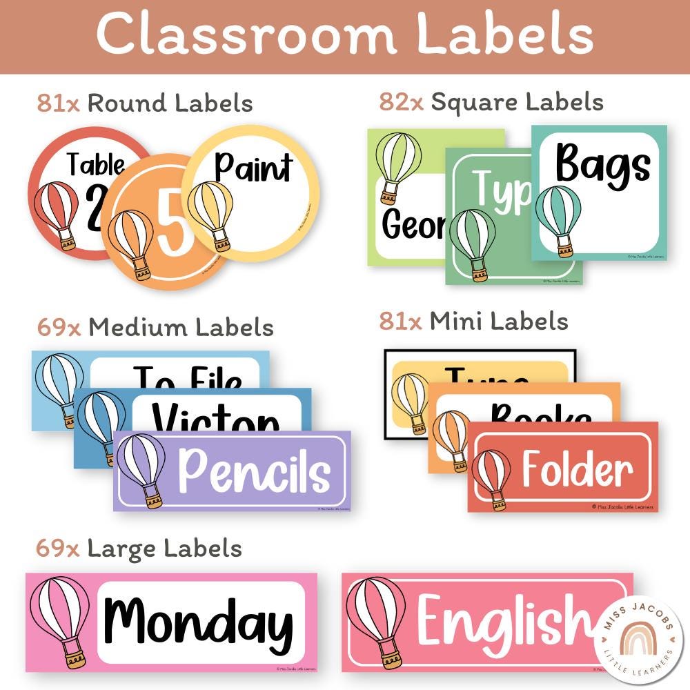 Bright Hot Air Balloon Classroom Essentials Decor Bundle, Editable ...
