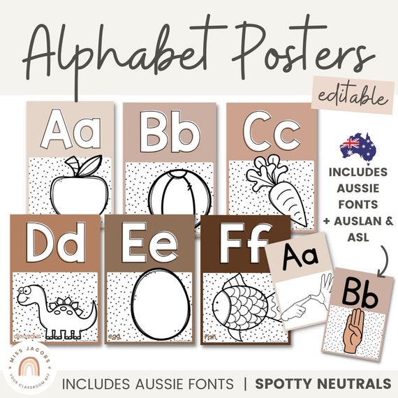 Alphabet Posters SPOTTY NEUTRALS Classroom Decor Editable - Etsy